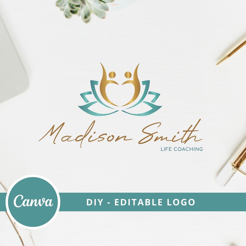 Lotus Human Canva Logo Template, DIY Wellness Design - Etsy