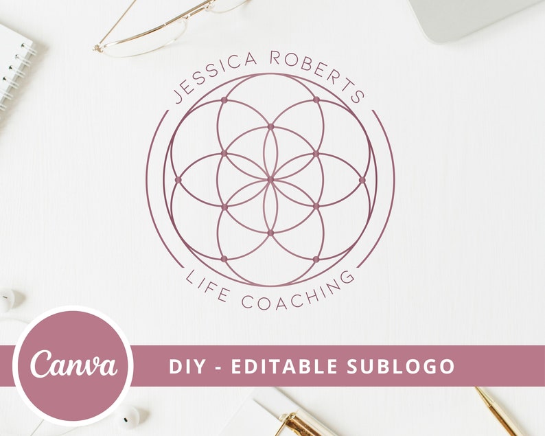Flower of Life Editable Logo, Instant Access, DIY Canva Template Logo ...