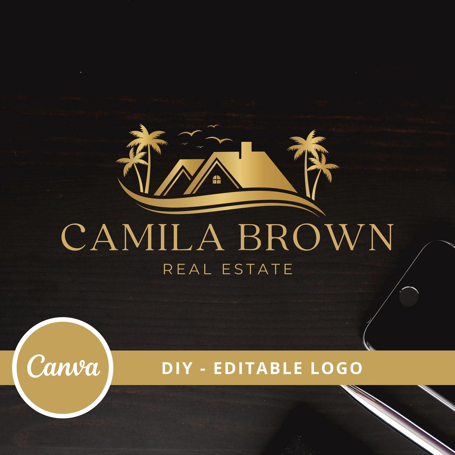 Beach House Realtor Logo, Palm Tree Canva Template (digital Download ...