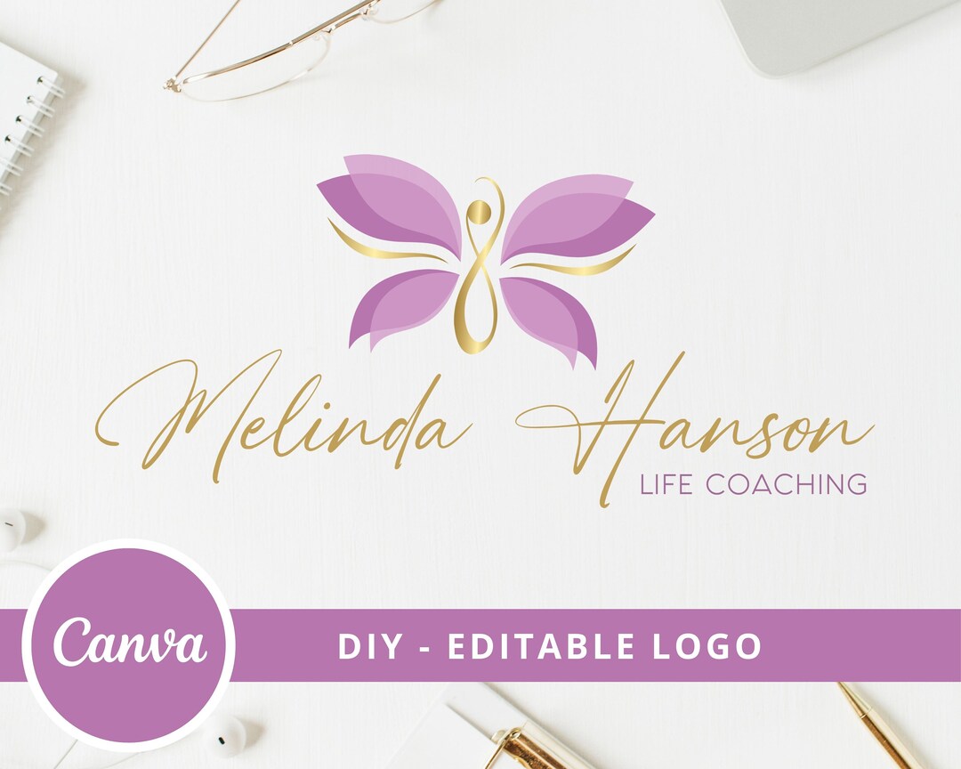 Butterfly Wellness Logo, DIY Canva Template, Spa Coaching Design - Etsy