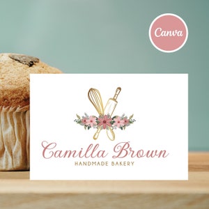 Bakery Logo Canva Template Design, Watercolor Floral Bakery Editable ...