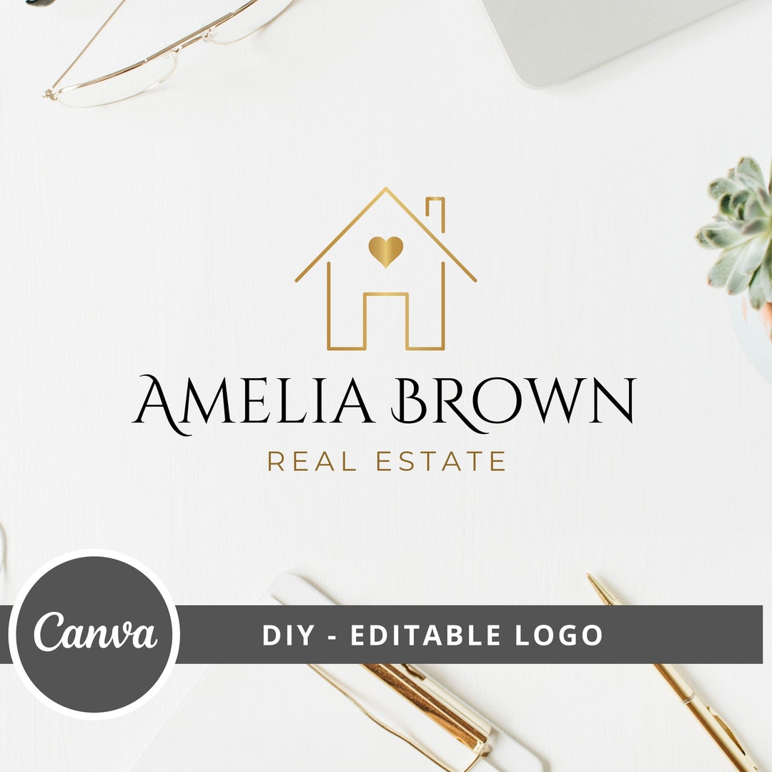 House Heart Real Estate Logo Design, DIY Canva Template (digital ...