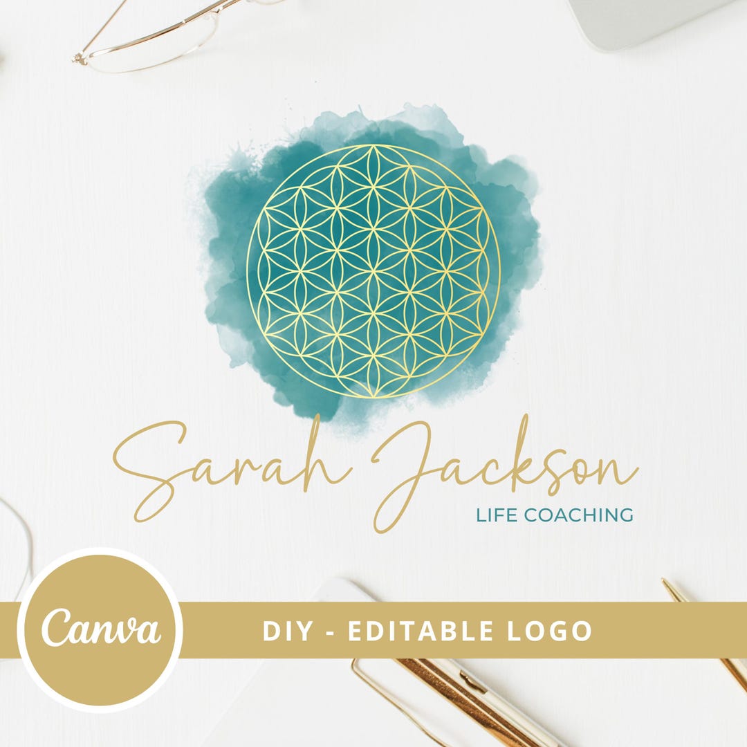 Flower of Life Editable Logo, DIY Canva Template Wellness Logo, Mandala ...