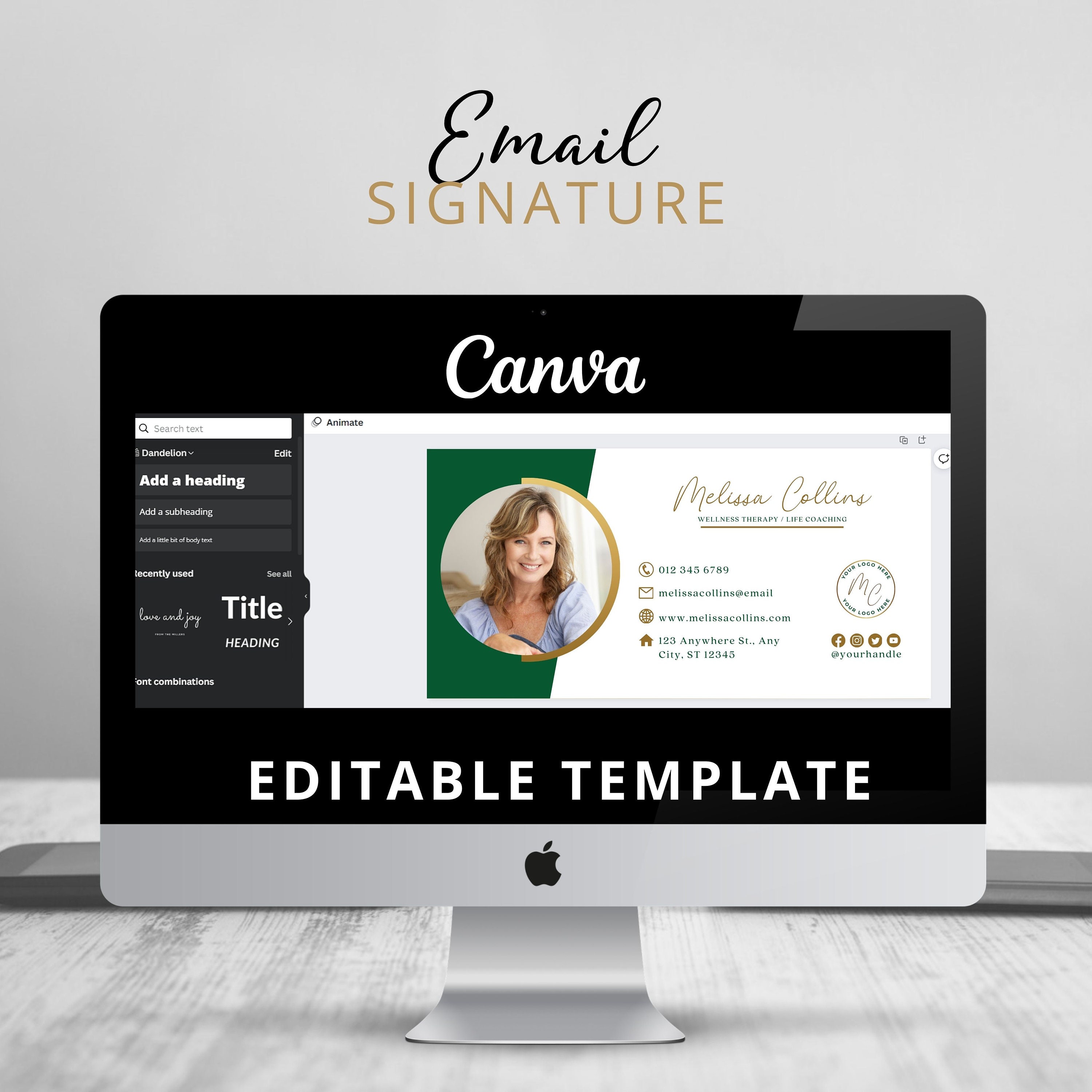 Email Signature Template Canva, Editable Wellness Email Signature ...