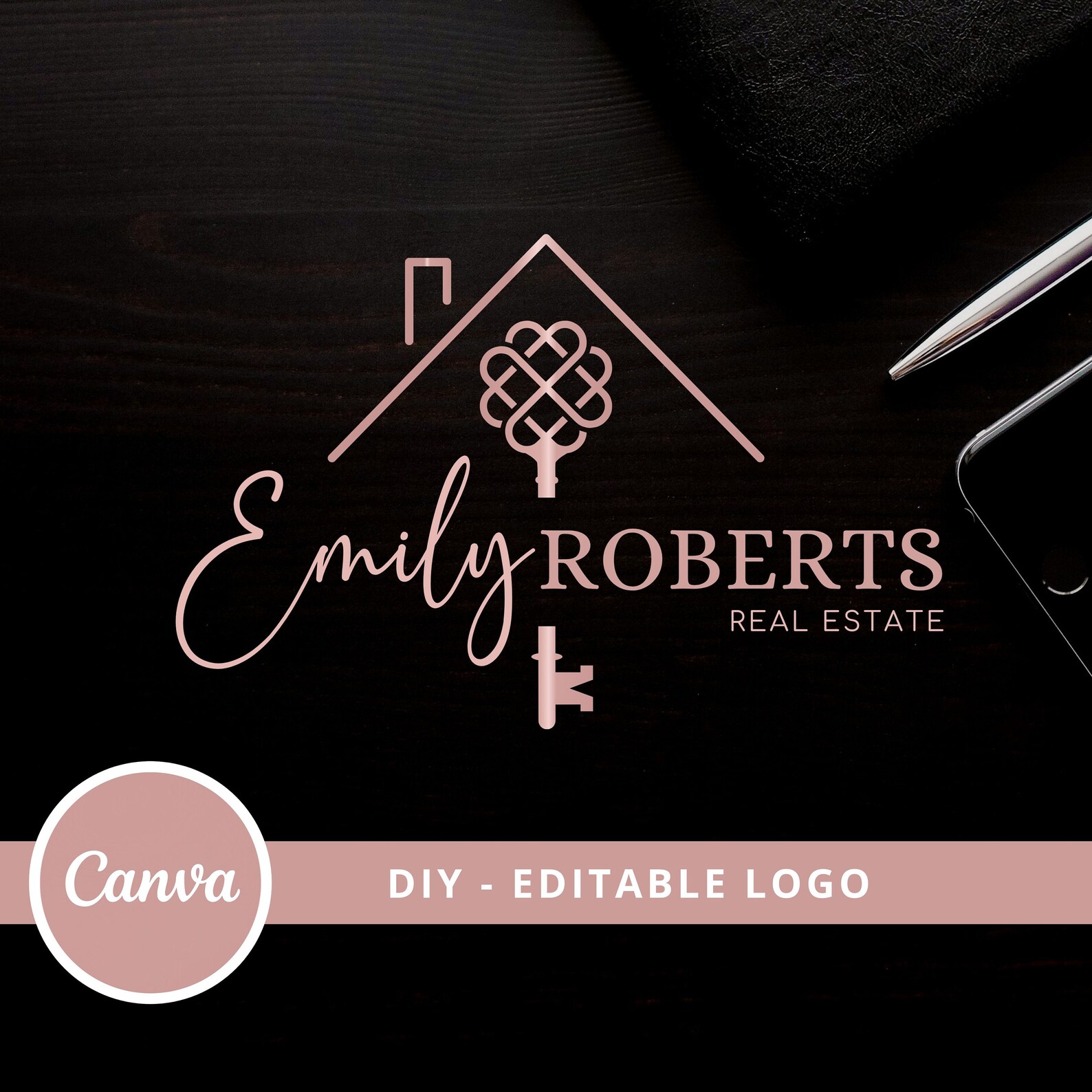 Real Estate Key Logo Design, House Editable Canva Logo Template, DIY ...