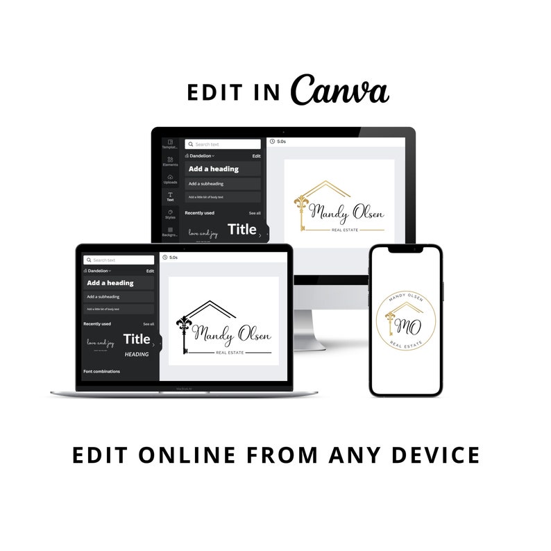 Real Estate Editable Logo Design, Lily Flower Key Logo, DIY Realtor Key & House Logo, Real ...