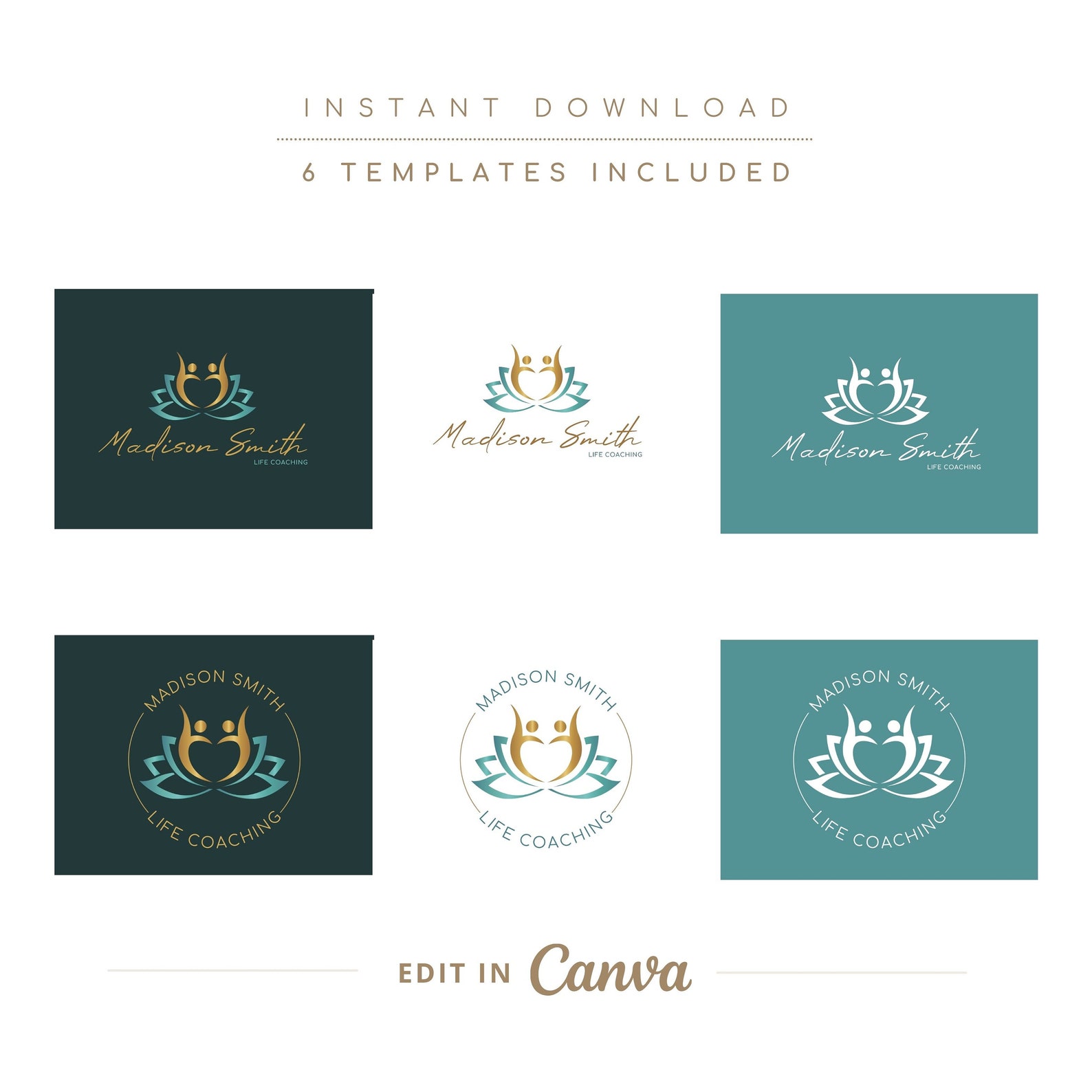 Lotus Human Canva Logo Template, DIY Wellness Design - Etsy