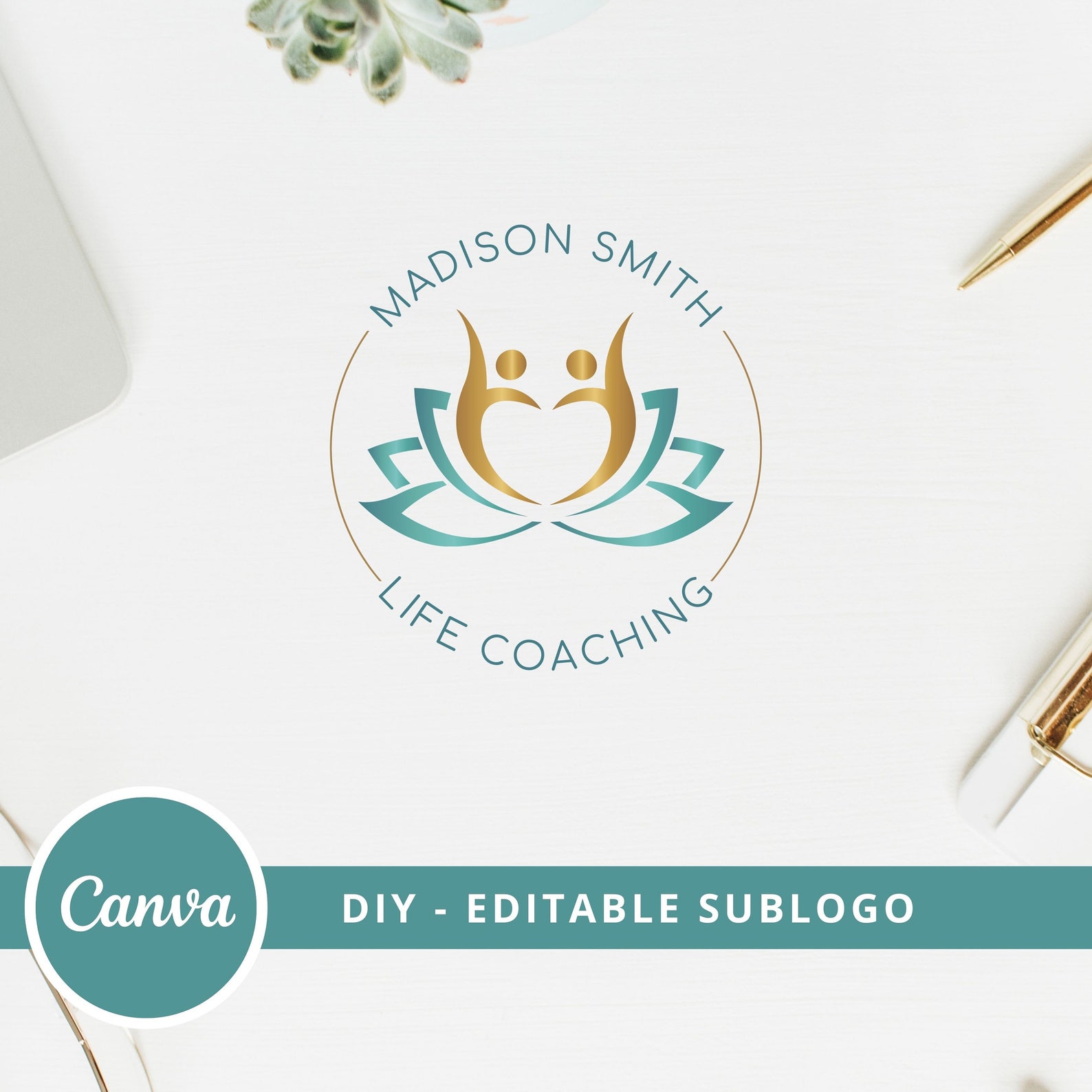 Lotus Human Canva Logo Template, DIY Wellness Design - Etsy