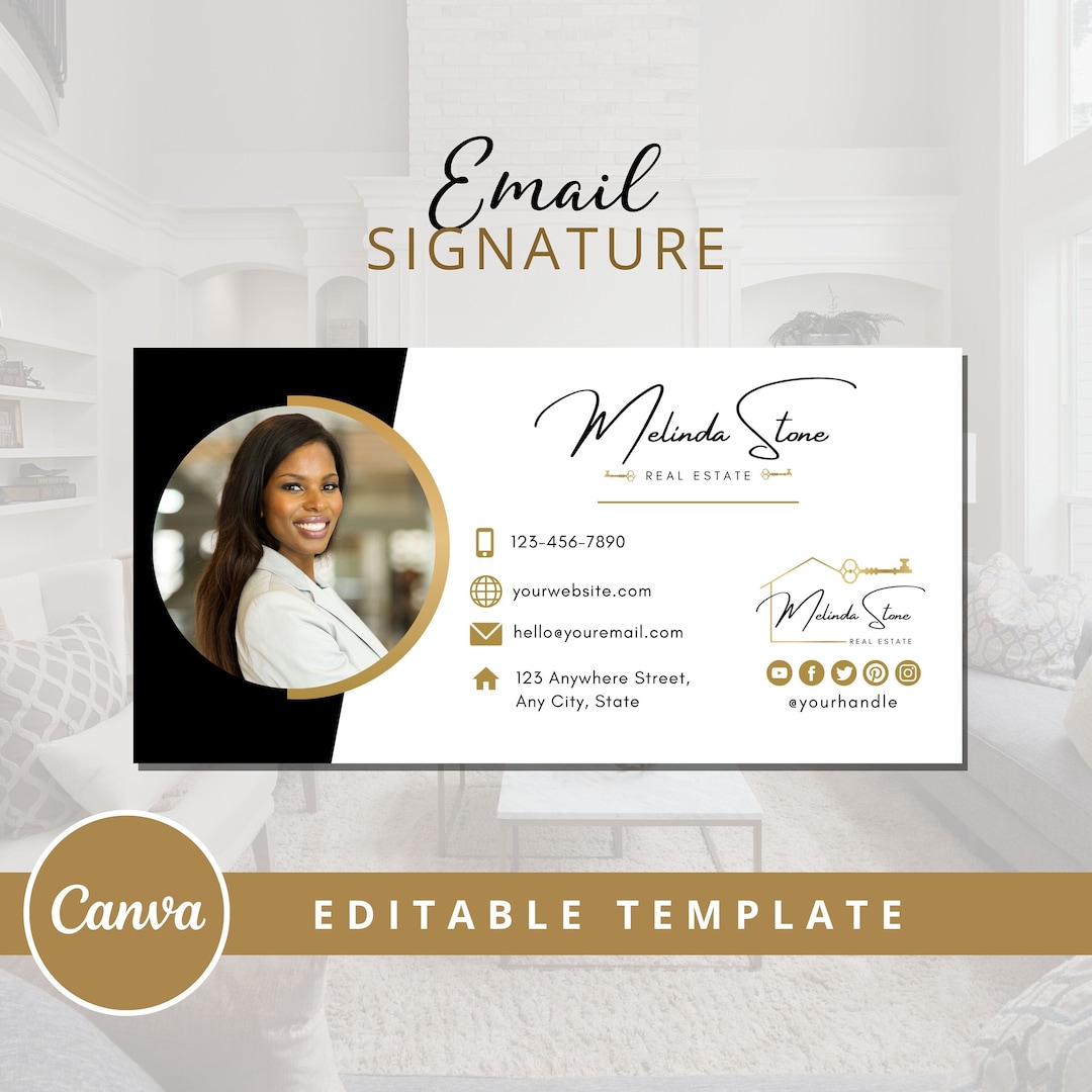 Real Estate Email Signature Template Canva, Realtor Email Signature ...