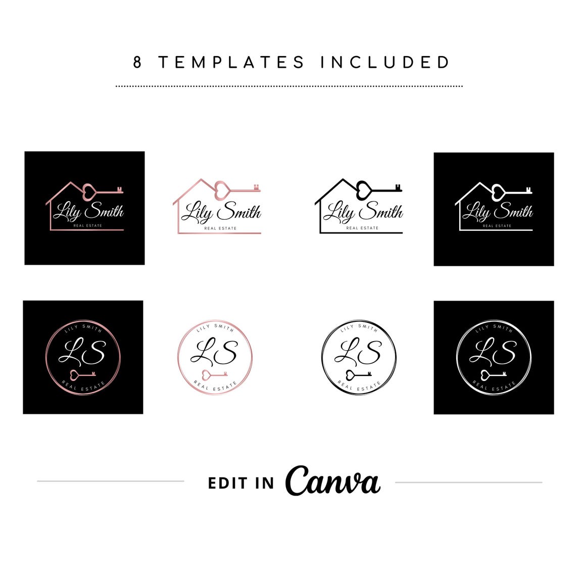 Real Estate Heart Key Logo Design, House Editable Canva Logo Template ...