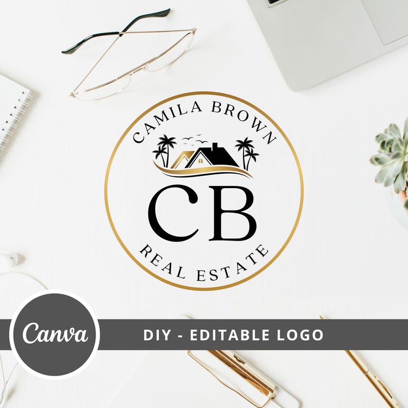 Beach House Realtor Logo, Palm Tree Canva Template (digital Download ...
