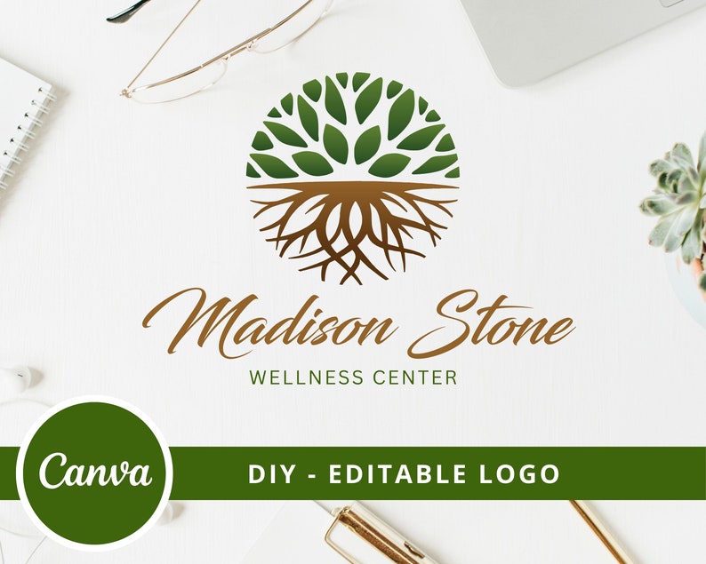 Tree Roots Mandala Wellness Logo, Tree of Life Canva Logo, DIY Life ...