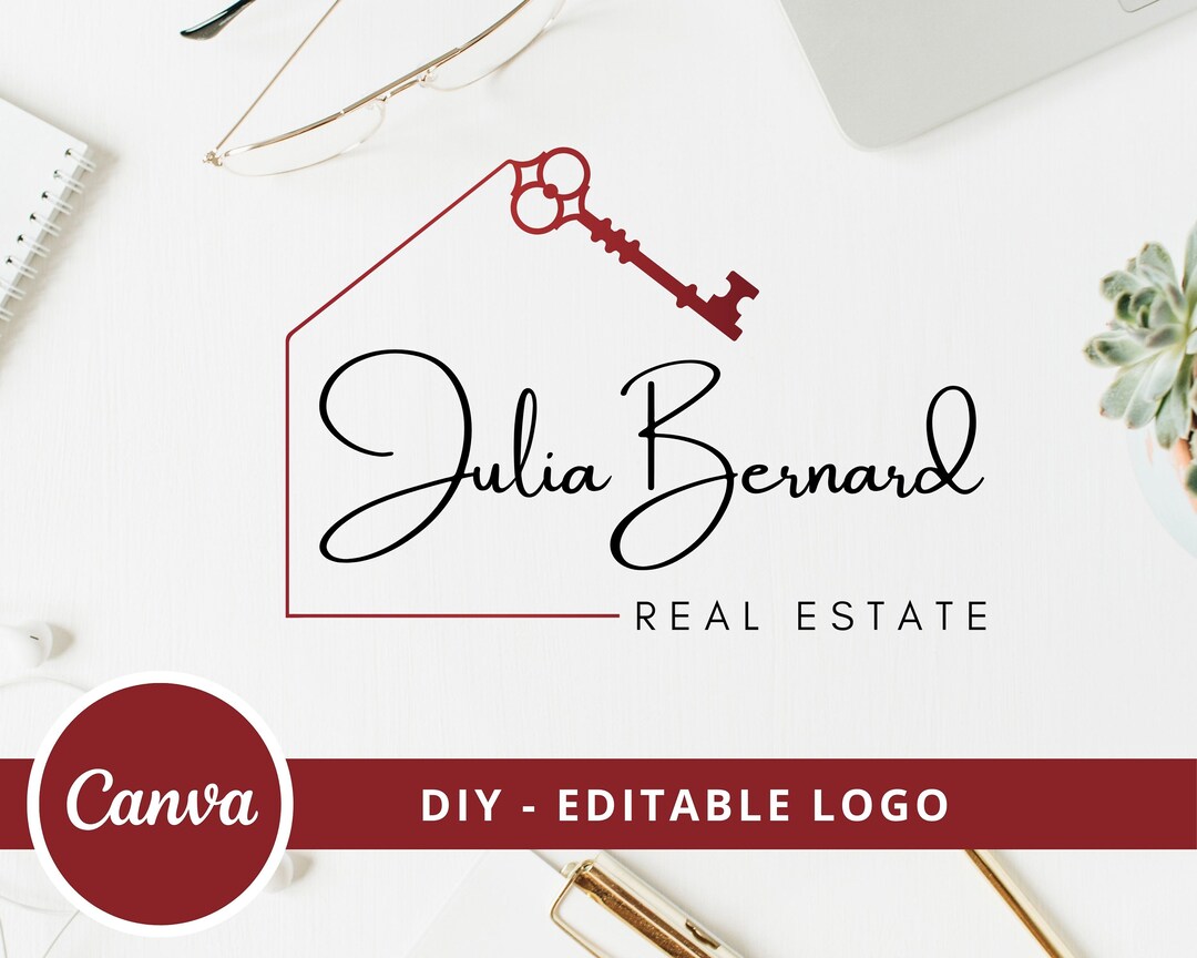 Real Estate Key Logo Design, Broker Editable Canva Logo Template, DIY ...