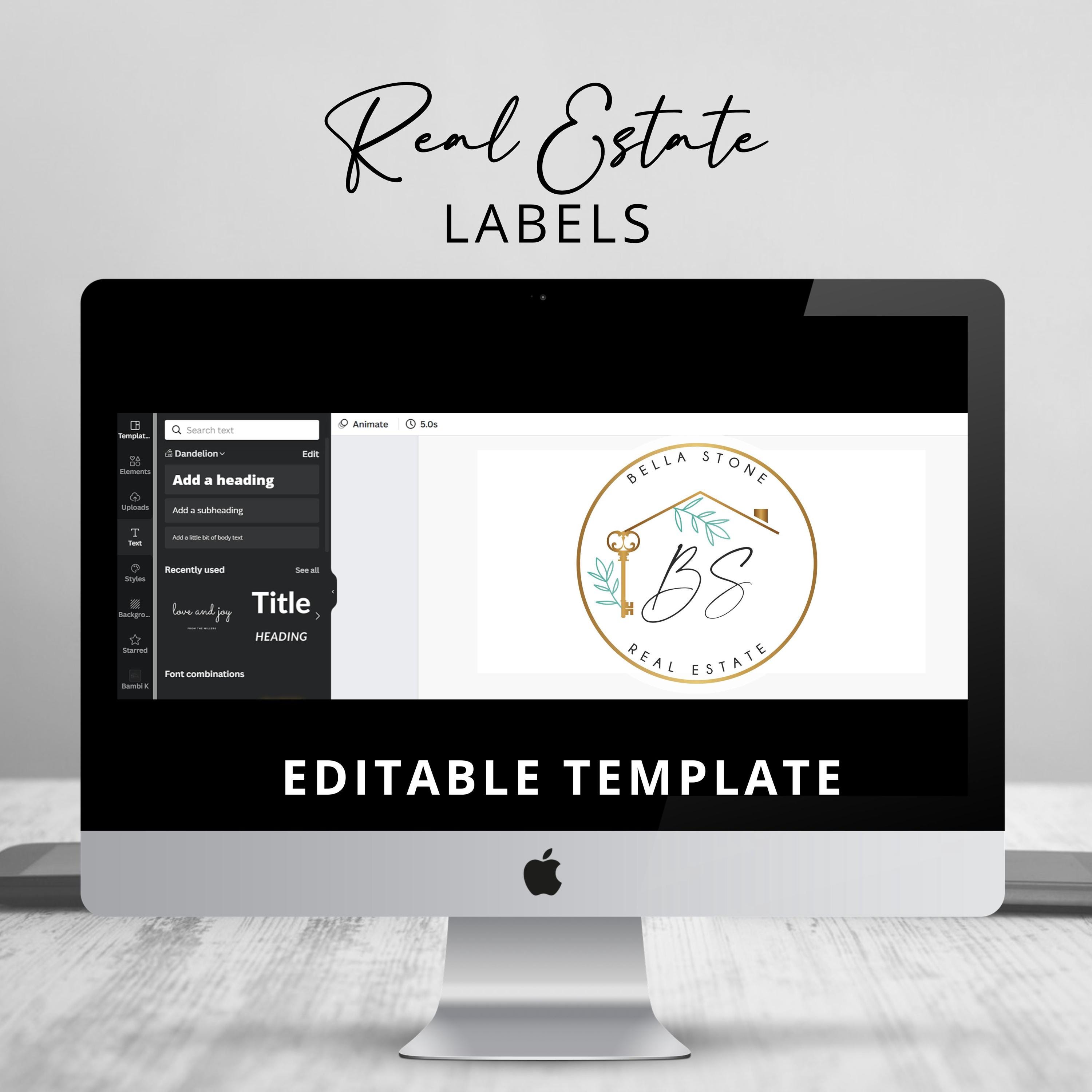 Editable Real Estate Labels, Realtor Marketing (canva Template) - Etsy