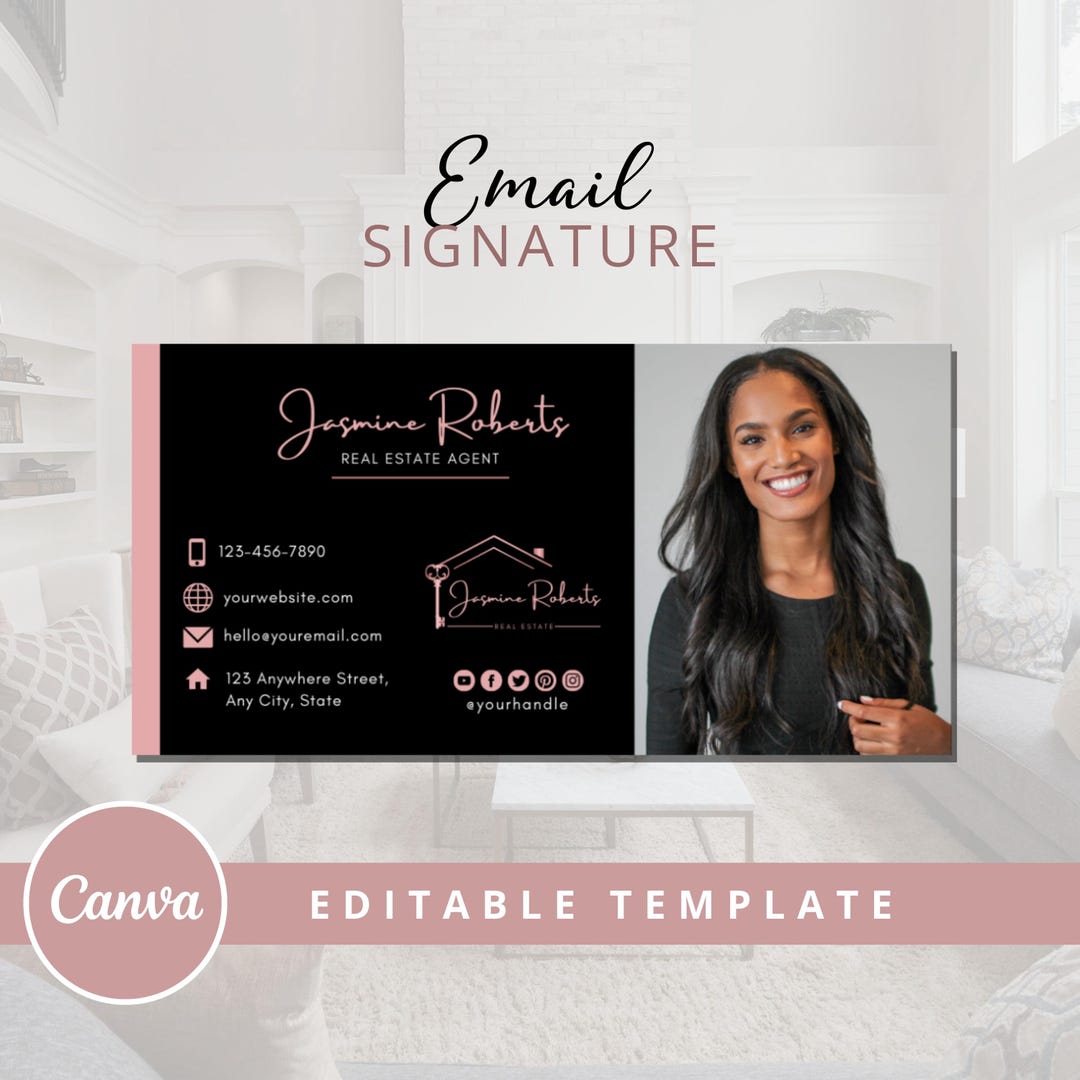 Real Estate Email Signature Template Canva, Realtor Email Signature ...