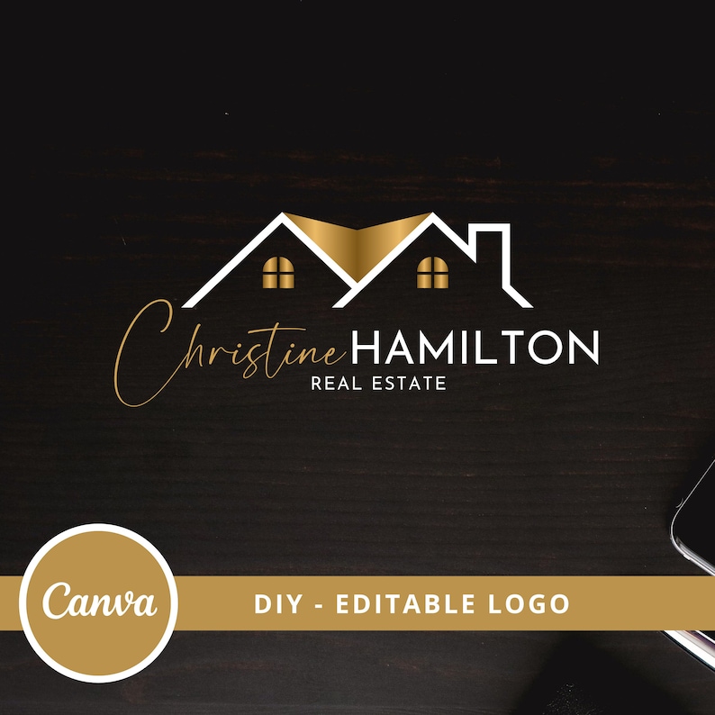 Real Estate Editable Logo Design, Elegant House Roof Canva Logo ...