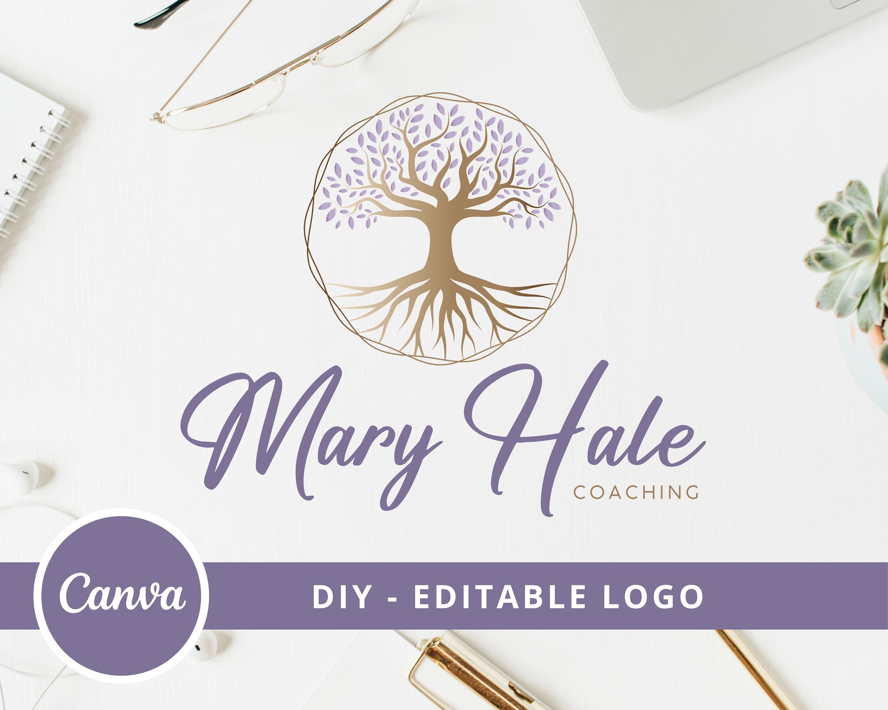 Tree of Life Canva Logo Template, Tree Editable Logo, DIY Life Coaching ...