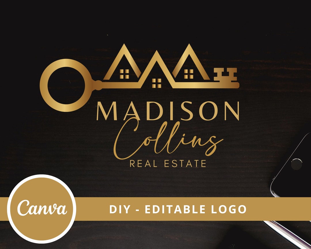 Real Estate Key Logo Design, House Editable Canva Logo Template, DIY ...