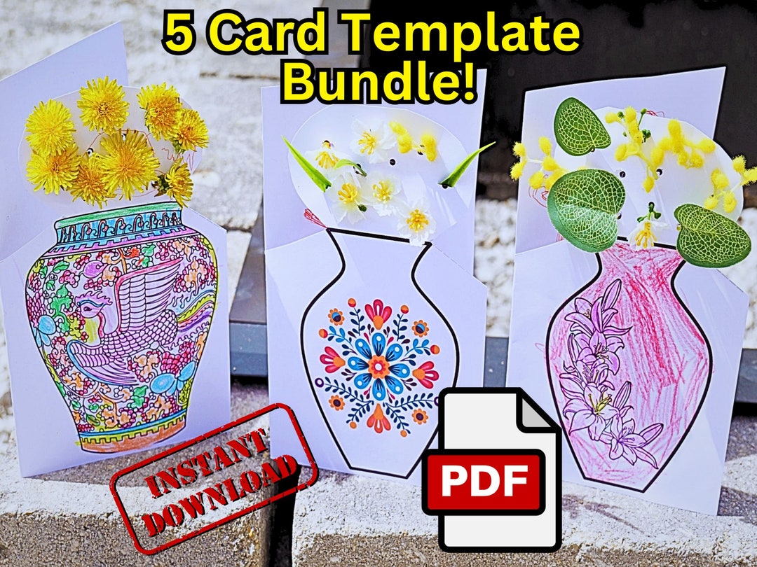 5 Printable Flower Cards, Appreciation Cards, DIY Print and Color ...