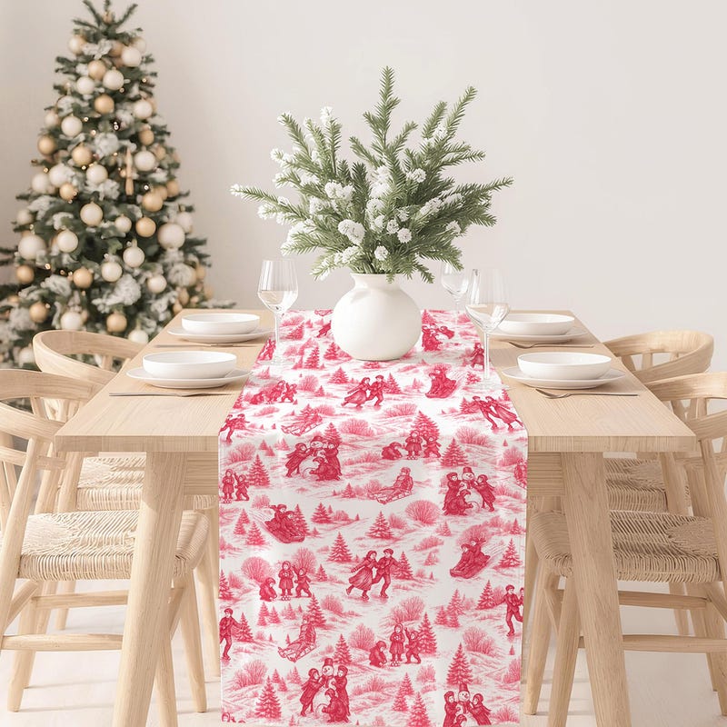 Red Table Runner Toile - Etsy