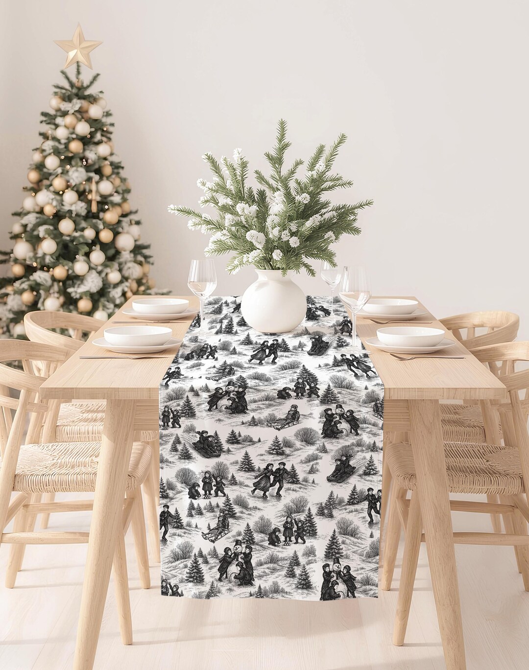 Black Winter Toile Table Runner - Available in 72 or 90 Inches - Etsy