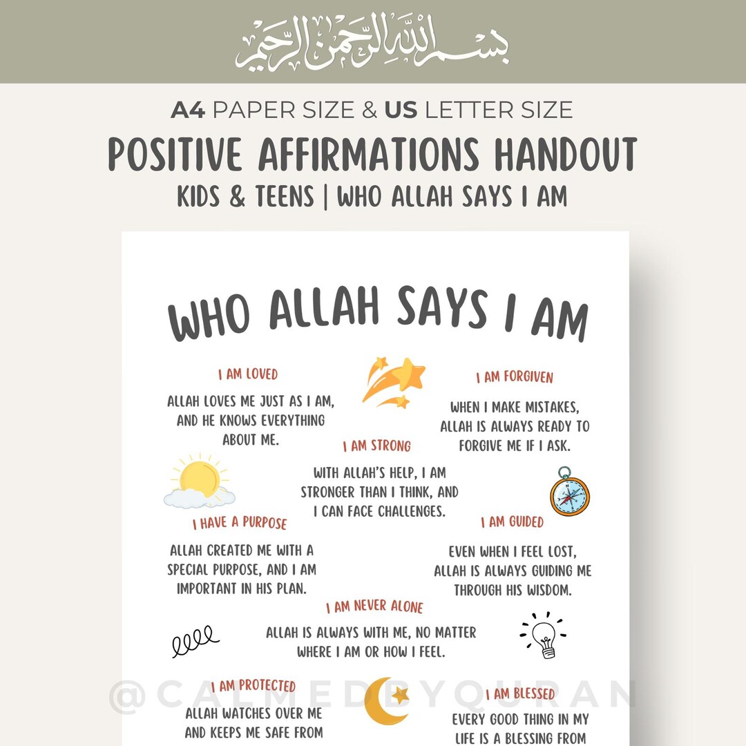 Who Allah Says I Am - PRINTABLE, Kids Teens Handout and Poster, Islamic ...