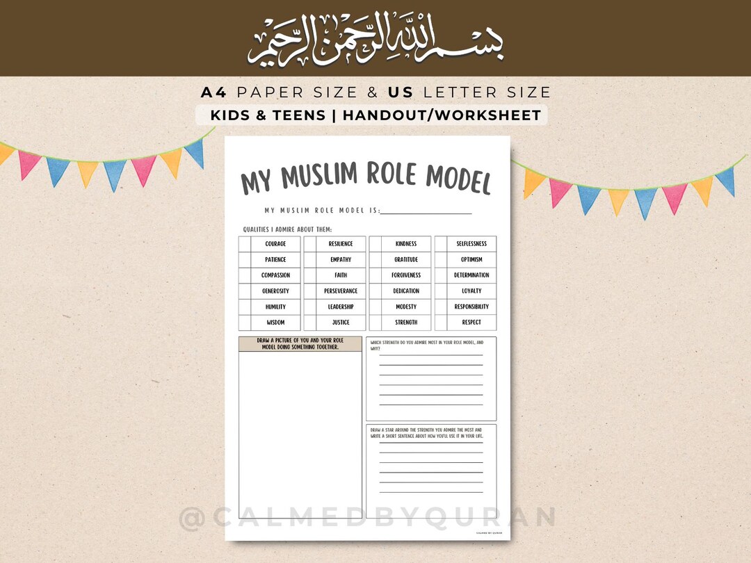 My Muslim Role Model – PRINTABLE Worksheet for Kids & Teens, Islamic ...