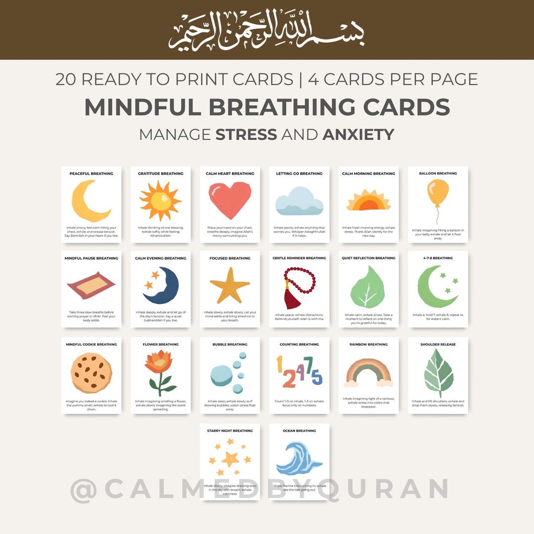 Mindful Breathing Cards - PRINTABLE Calming Exercises, Relaxation ...