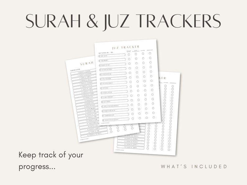 Surah Tracker and Overview, Islamic Printable Bundle, Daily Printable ...