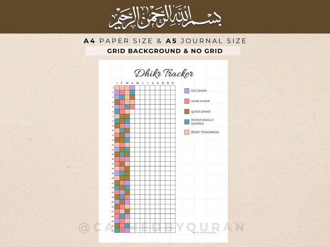 Dhikr Tracker - PRINTABLE, Daily Dhikr Log, Islamic Self-care Journal ...