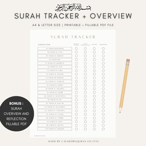 Surah Tracker and Overview, Islamic Printable Bundle, Daily Printable ...