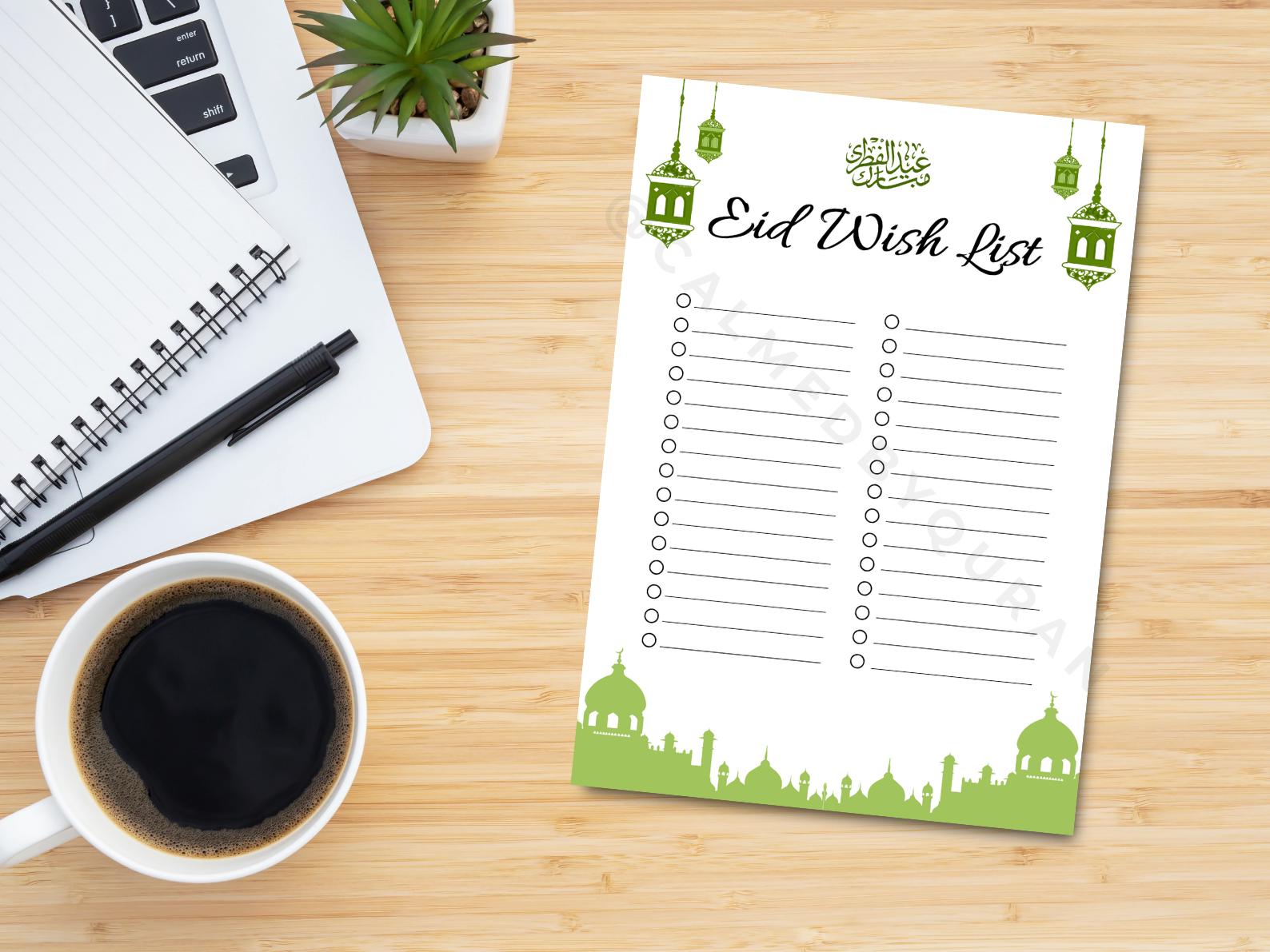 Eid Wish List - PRINTABLE - Islamic Planner Page, Al-fitr & Al-adha ...