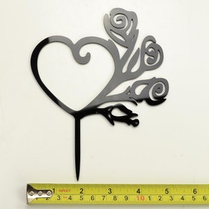 Heart & Roses Black Acrylic Wedding Day Cake Topper Silhouette ...