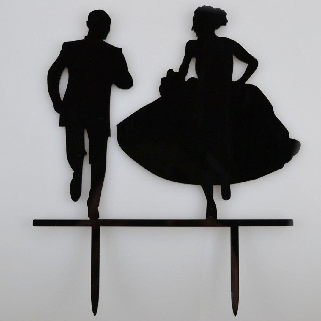 Running Bride Groom Acrylic Wedding Day Cake Topper Silhouette Runaway ...