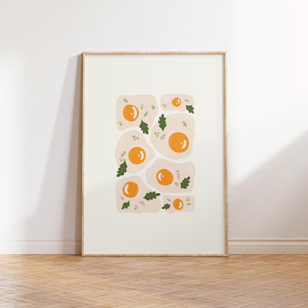 Eggs Breakfast Food Art Poster, Eggs Wall Art Print, Sunnyside up Eggs ...