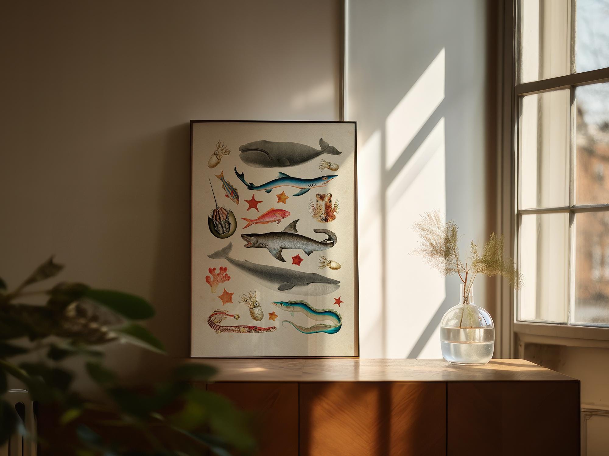 Sea Creatures Illustration Poster, Antique Sea Creatures Art Print ...