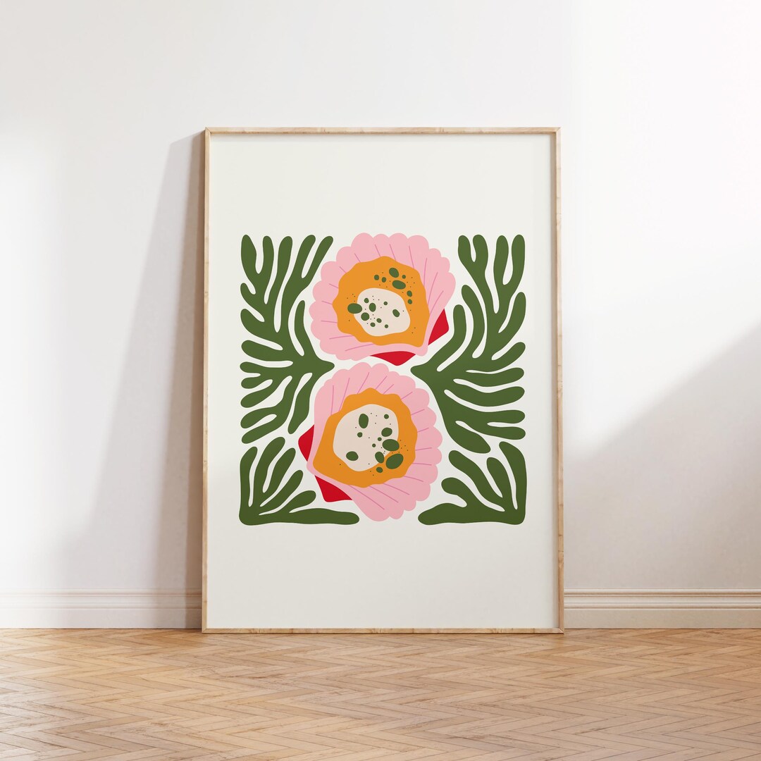 Grilled Scallops Shell Food Art Poster, Scallops Food Wall Art Print ...