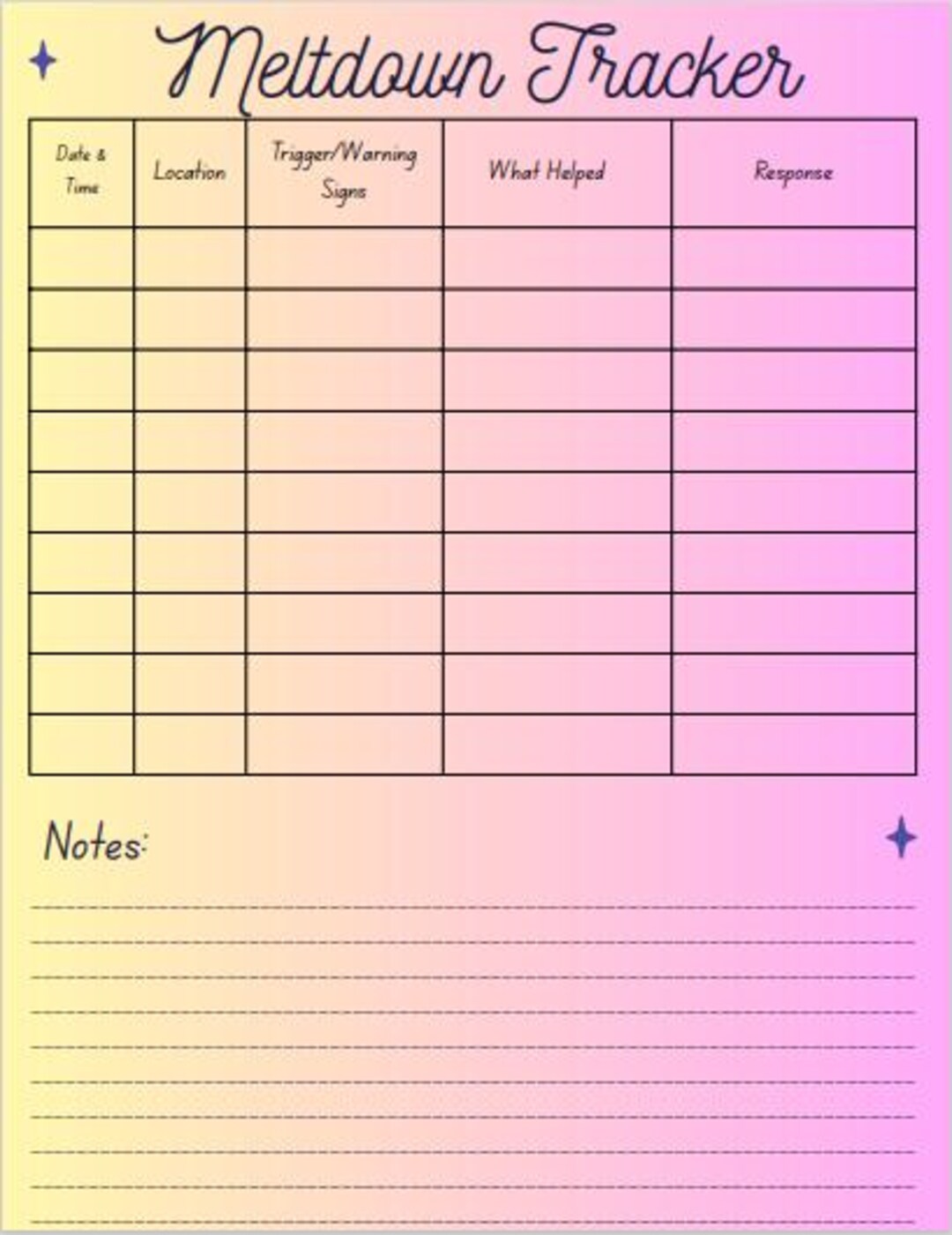 Meltdown Tracker Printable – Autism & ADHD Behavior Log PDF ...