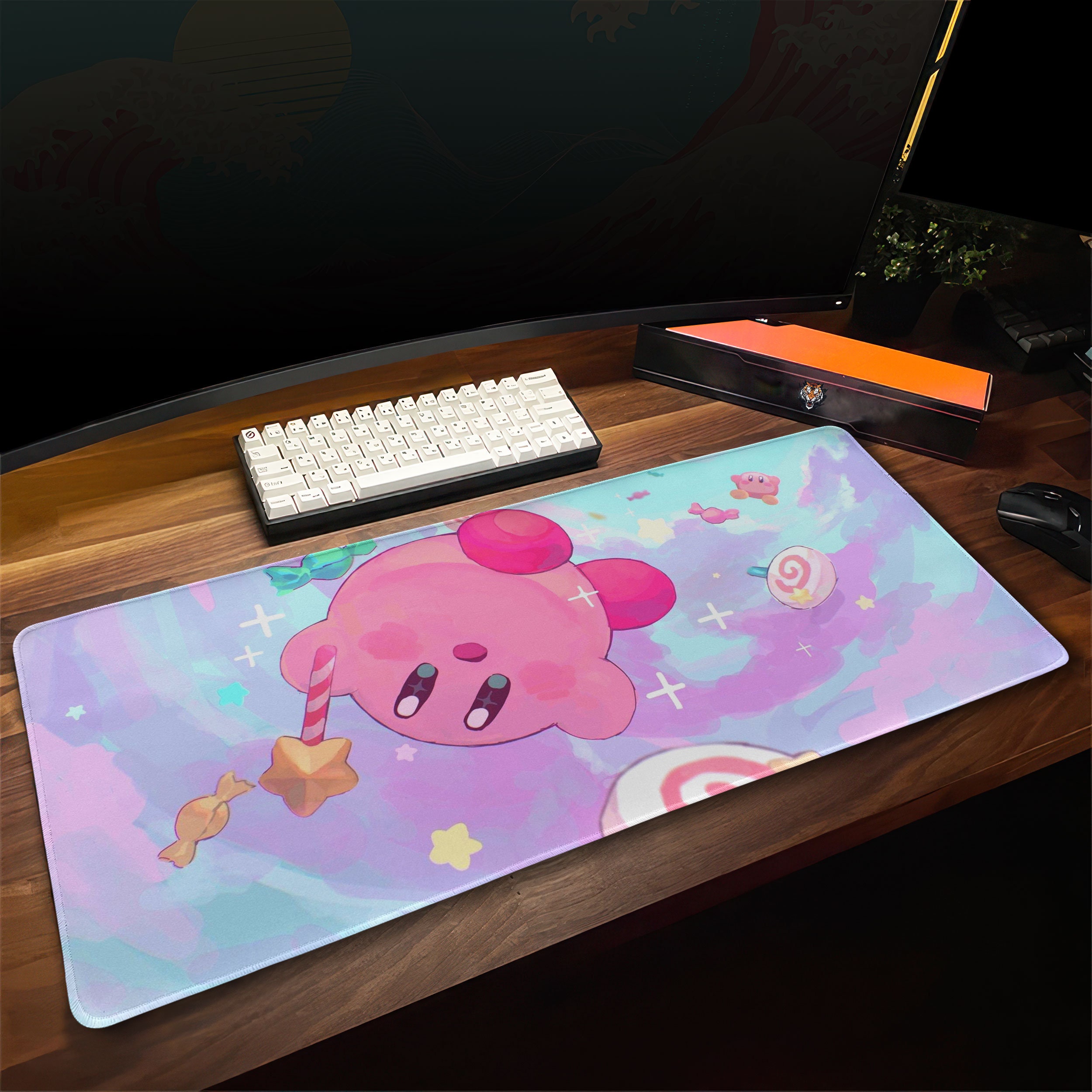 Kirby Kawaii Anime Gaming Desk Mat, Cute Anime Character Manga Desk ...
