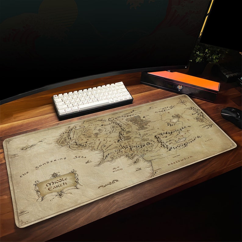 Middle Earth Map Gaming Desk Mat, LOTR Mouse Pad, Fantastic Movie Map ...