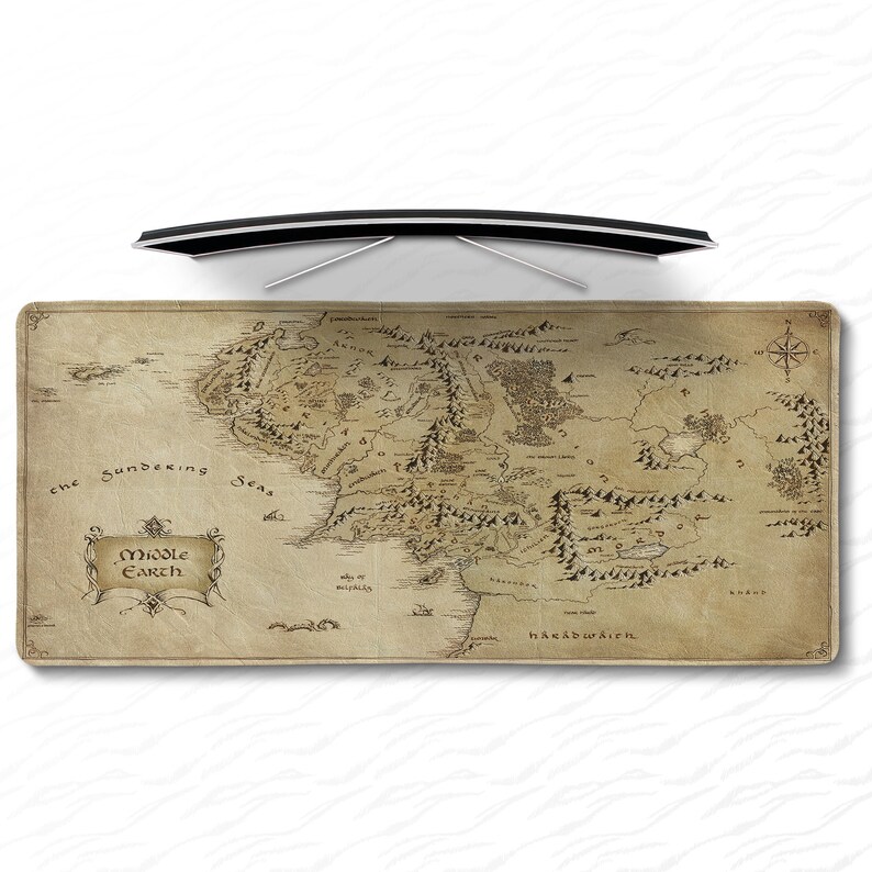 Middle Earth Map Gaming Desk Mat, LOTR Mouse Pad, Fantastic Movie Map ...