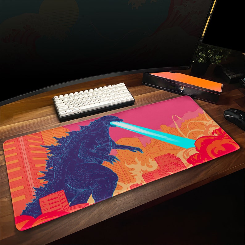 Pastel Godzilla Desk Mat, Gentle Destruction, Cityscape Tribute, Gaming ...