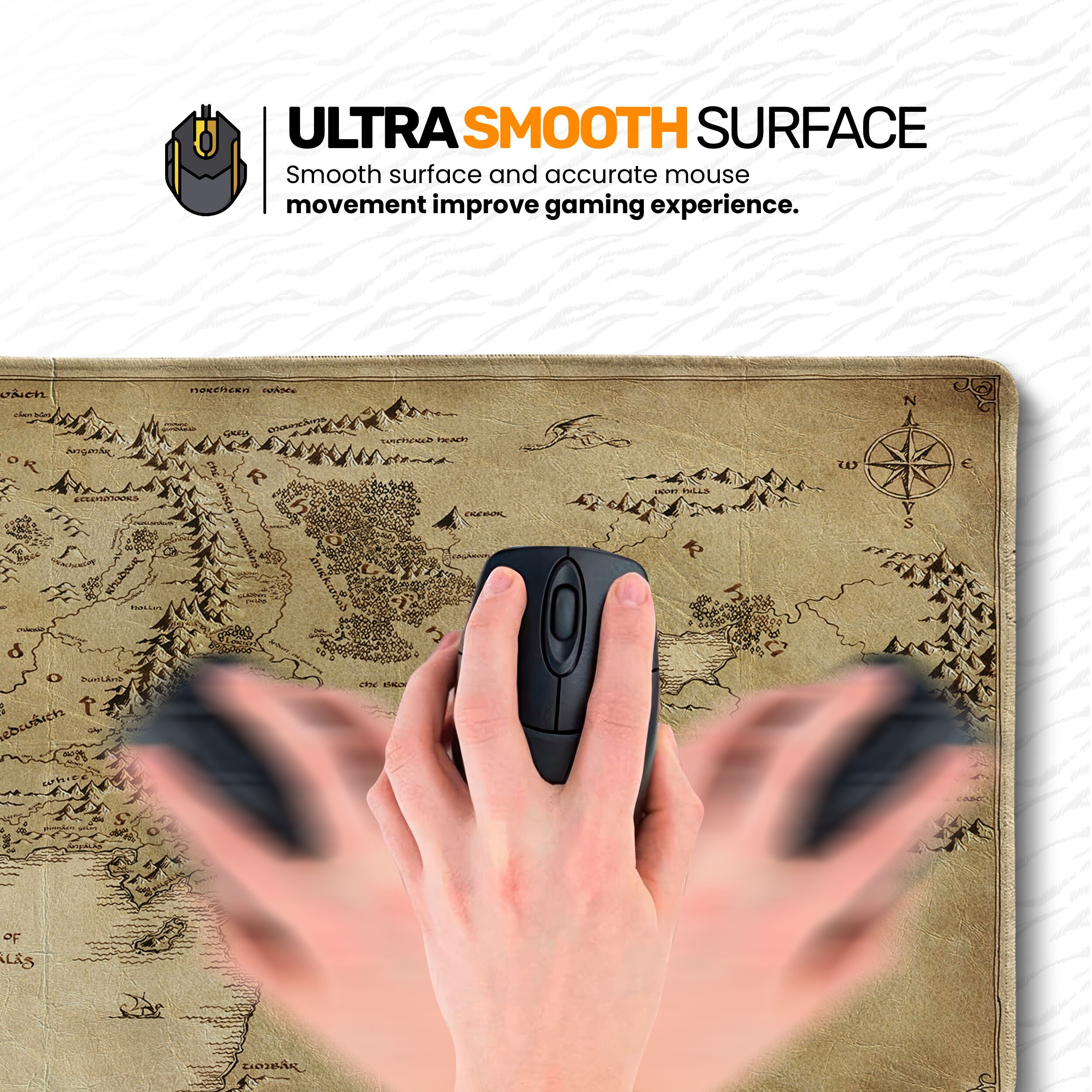Middle Earth Map Gaming Desk Mat, LOTR Mouse Pad, Fantastic Movie Map ...