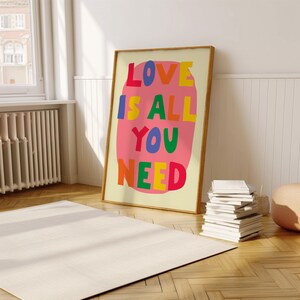 Colorful "love is All You Need" Retro Poster, Quote Wall Art, Love ...
