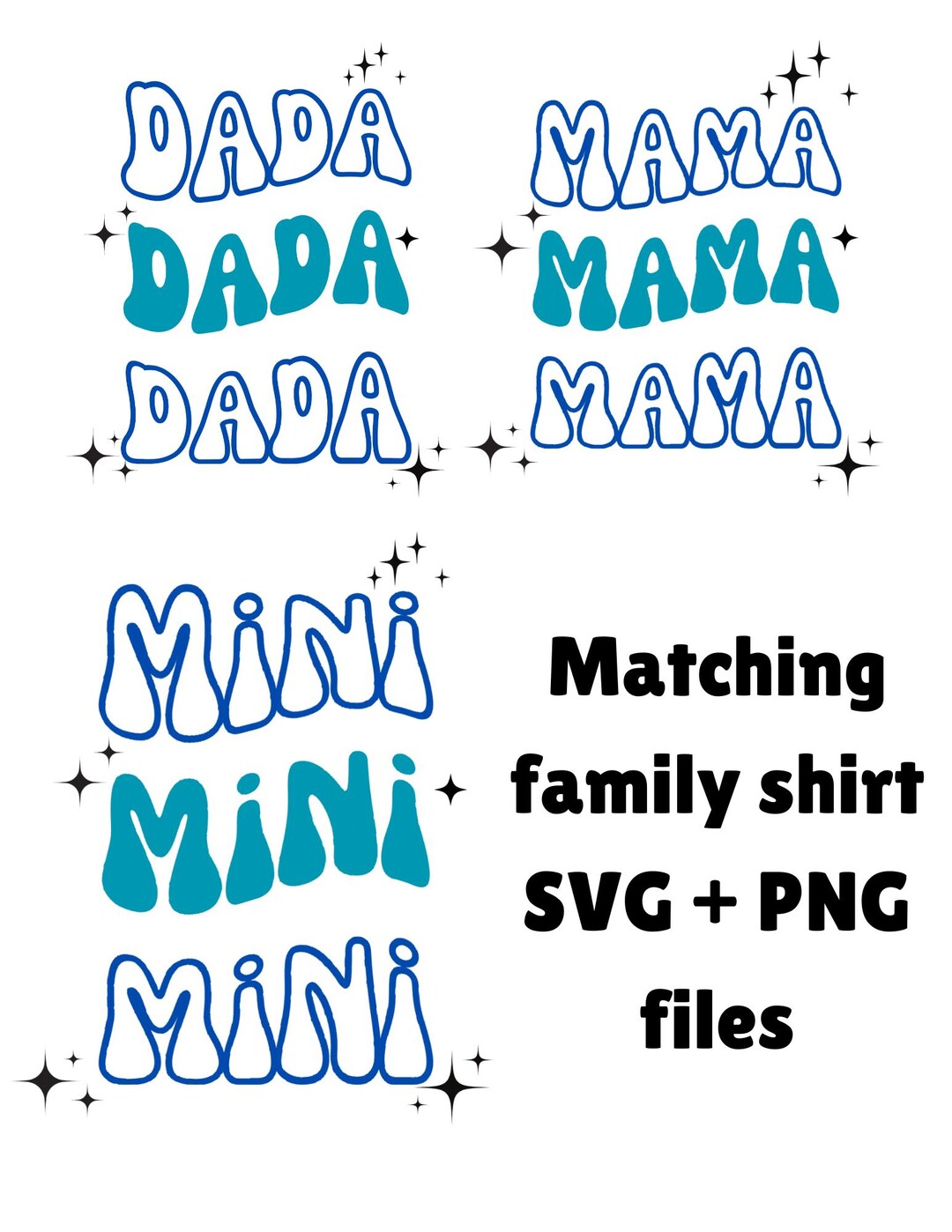 Mama, Dada, Mini Matching SVG PNG Retro Wavy Mama, Dada, Mini Matching ...