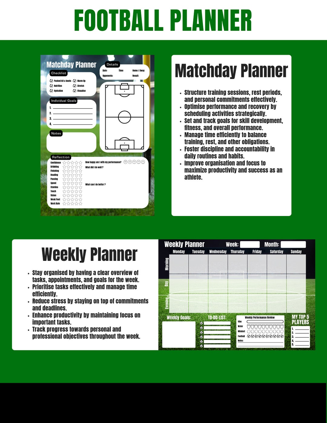 Football | Planner | Weekly | Matchday | Activity - Etsy