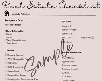 Real Estate Transaction Checklist Planner - Etsy
