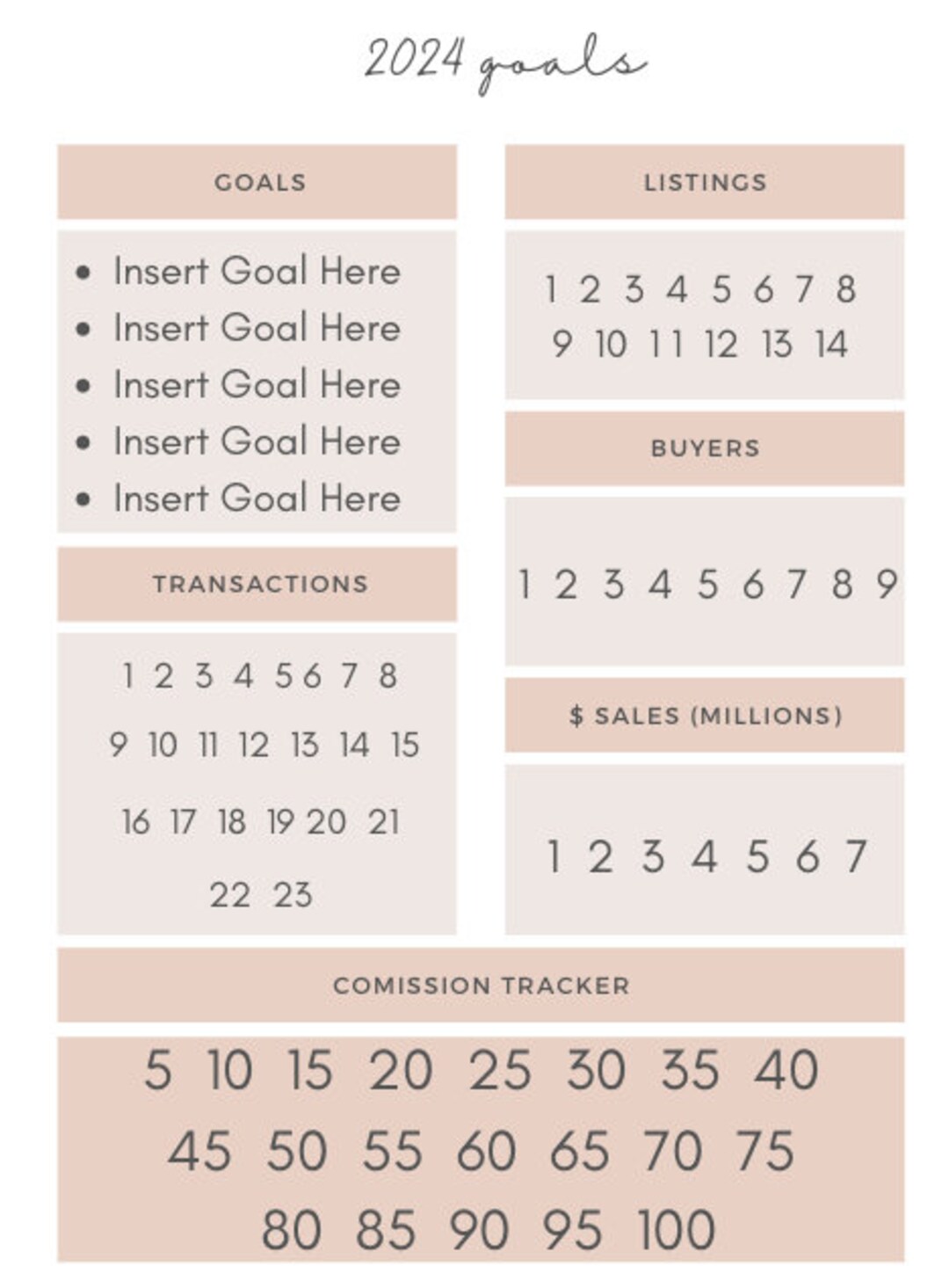 Fully Customizable Goal Sheet and Commission Tracker for Realtors - Etsy
