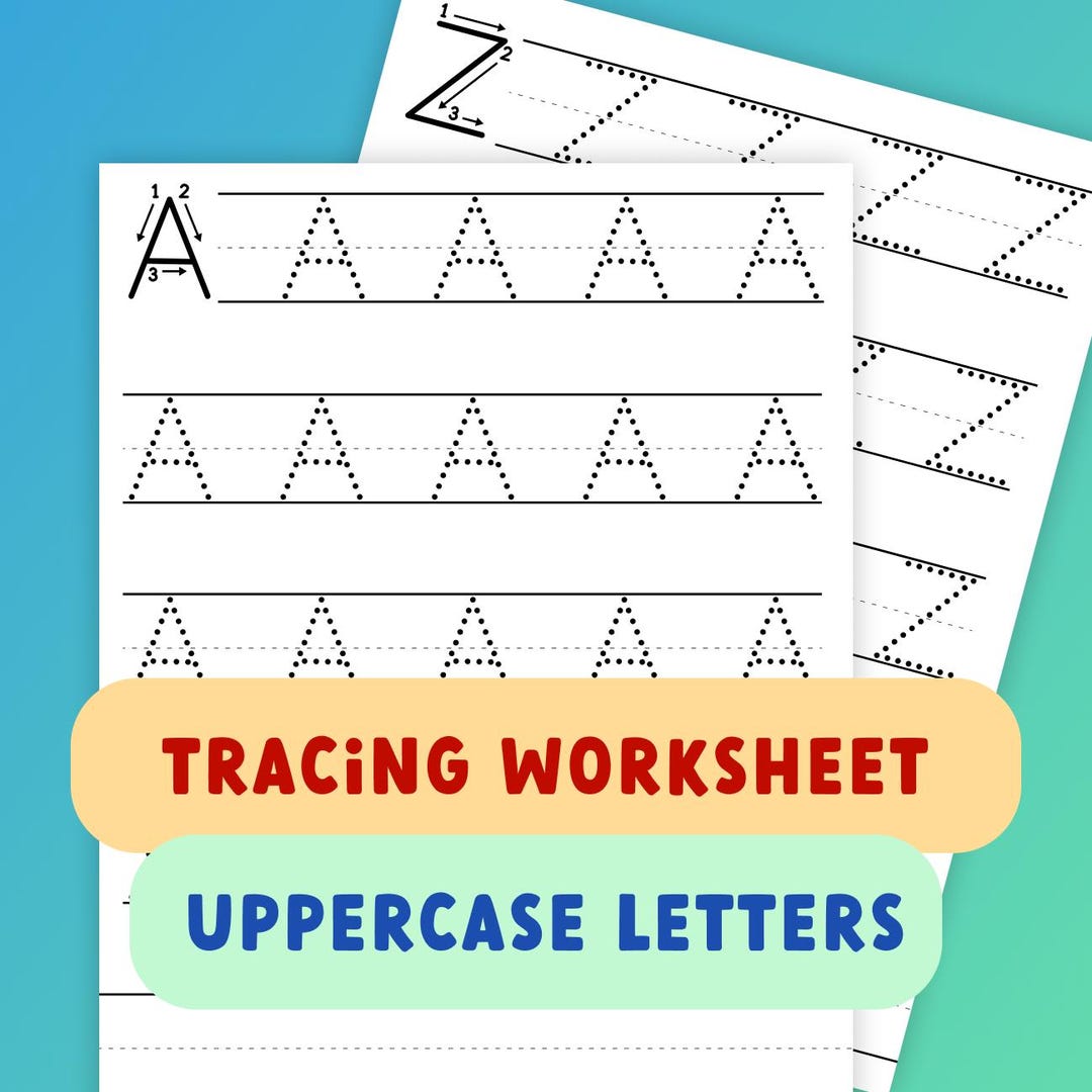 Tracing Worksheet UPPERCASE Letters 'A to Z' Print at Home Educational ...