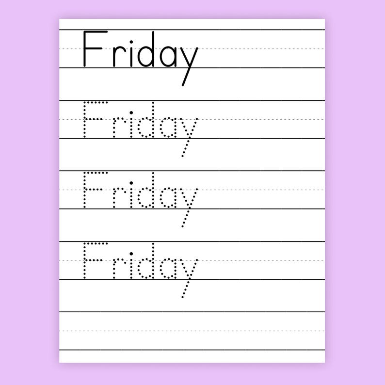 Tracing Worksheet - DAYS of THE WEEK - Print at Home - Educational ...